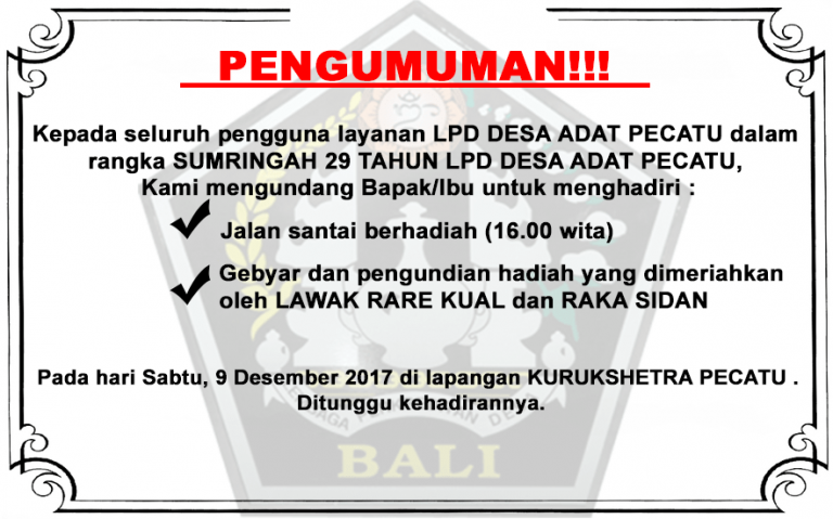 PENGUMUMAN HUT LPD PECATU ke-29 - LPD Desa Adat Pecatu